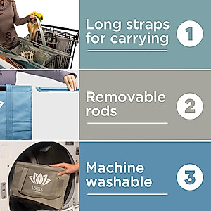 Lotus Trolley Bag Reusable Grocery Cart Bags (Earth Tones) Set of 4 and Reusable Netted Produce Mesh Bags Set of 9