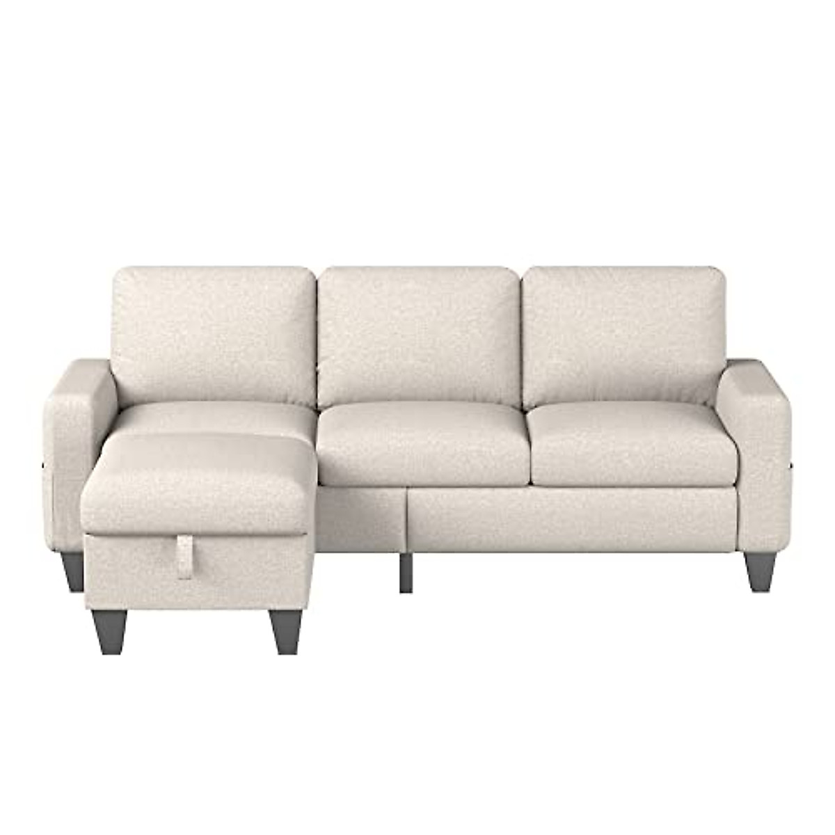 Beige Sectional Sofa Couch L Shaped Couchs with Ottoman Convertible 3 Seat Sofas for Living Room Small Space Apartment, Ottoman with Storage Space