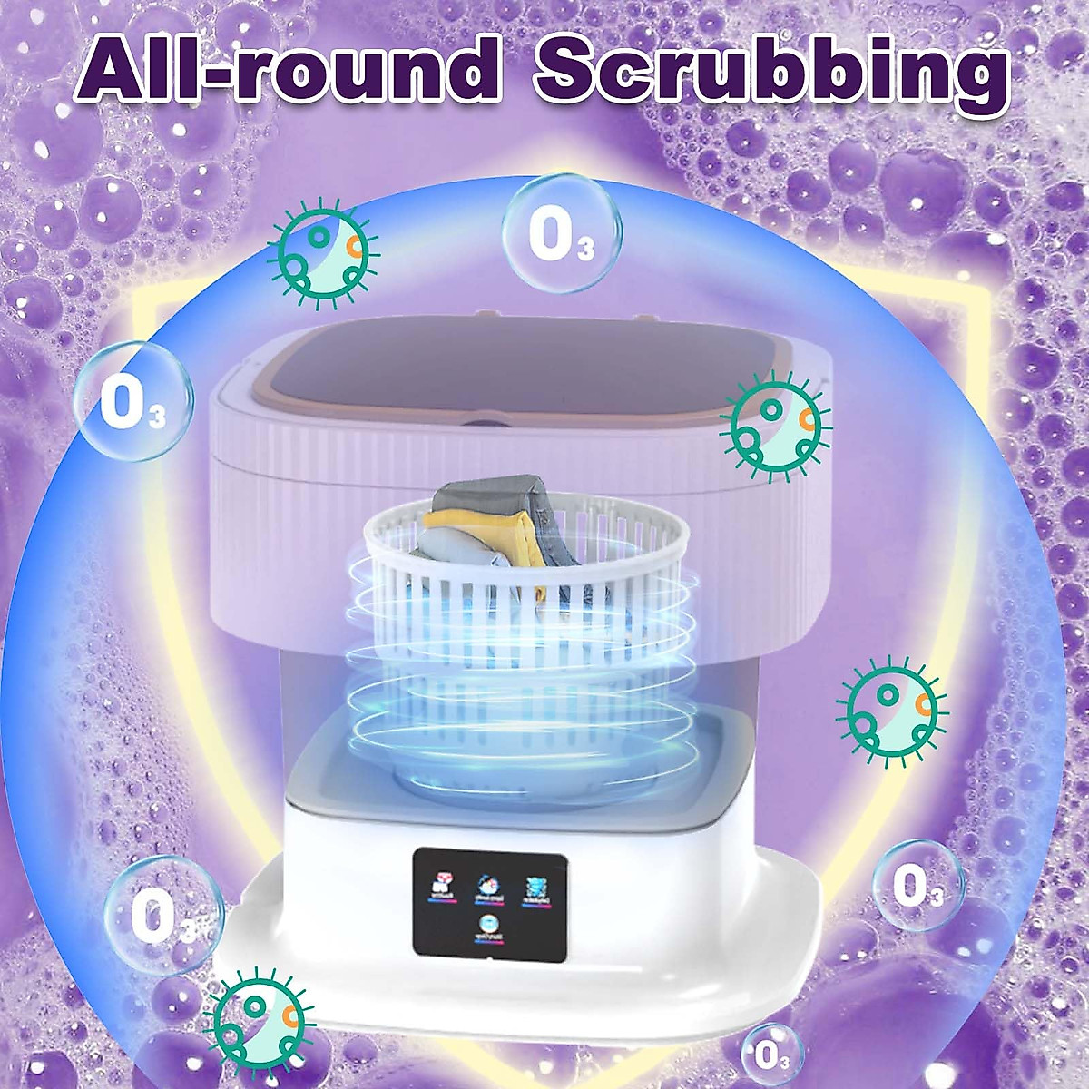 Mini Washing Machine, 11L Large Capacity Portable Washing Machine, Collapsible Foldable Washer and Dryer with Spin for Travel, Socks, Baby Clothes