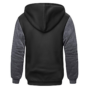 SCODI Hoodies for Men Heavyweight Fleece Sweatshirt - Full Zip Up Thick Sherpa Lined Black Grey XL