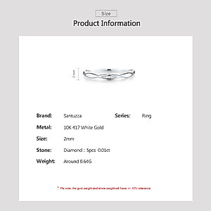 Santuzza 10K White Solid Gold Genuine Diamond Dainty Twisted Stacking Ring for Women (9)