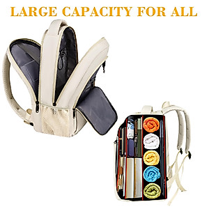 MATEIN Beige Laptop Backpack 15.6 Inch, Lightweight Sturdy Bag for College Supplies with USB Charging Port, Water Resistant Anti Theft Travel Computer Daypack Fashion Work Nurse Bag Gift for Women