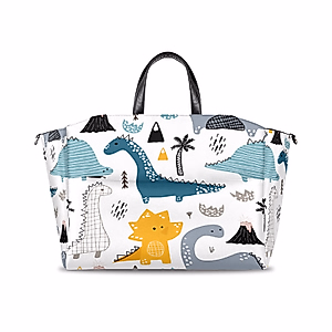 Cute Dinosaur Diaper Bag Tote with Stroller Straps, Funny Animal Large Capacity Baby Stroller Organizer Bag, Multi-Function Nappy Bag Travel Handbag