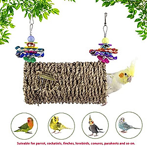 Vehomy Seagrass Bird House Bird Parrot Sea Grass Tent Parrot Tunnel with Holes Natural Hanging Hammock Swing Nest Bird Snuggle Hut Toy for Bird Parrot Hamster