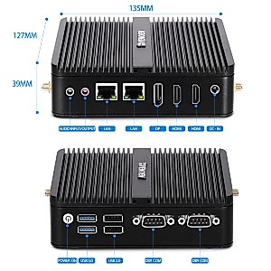 VENOEN Fanless Mini PC Windows 11, 12th Gen Celeron J6412, 8GB DDR4 RAM, 256GB SSD, 2.5inch SATA, Dual HD-MI, DP, 3-Display, 2* DB9 COM, 2* RJ45 LAN, Mini PCI E WiFi, BT, Small Computer, Low Power