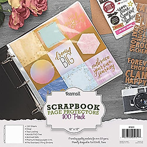 Samsill Scrapbook Refill Pages 12x12 Inches, 100 Pack, Super Heavyweight, Clear, Fits 3 Ring Scrapbook Binders and 12x12 Photo Album Refill Pages, Archival Safe, Top Loading, Acid Free, PVC Free