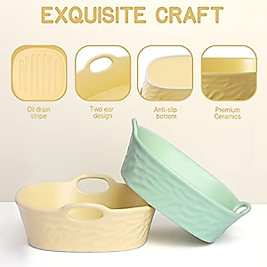 2-Pack Square Air Fryer Liners Reusable, 7.1 inch Ceramic Air Fryer Pan Square, Easy Cleaning Air Fryer Bowl 3 to 5 QT Air Fryer Accessaries (7.1 inch Square: Yellow+Green)