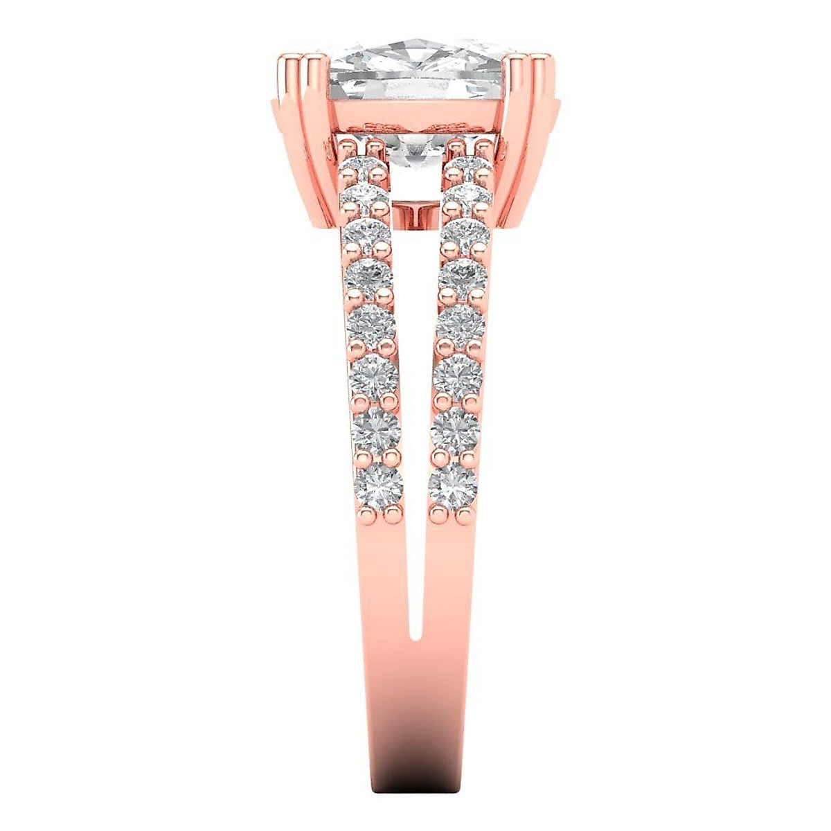 3.96 Ct Brilliant Cushion Cut Clear Simulated Diamond 14K Rose Gold Solitaire with Accents Engagement Anniversary Ring Size 8