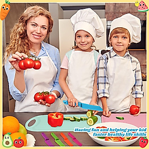 Dandat 60 Pcs Kids Knife Set Kids Plastic Knife with Cutting Board Toddler Knifes Serrated Edges Kids Chopping Board Kids Cooking Utensils for Salad Fruit Preschool Cooking Class Party