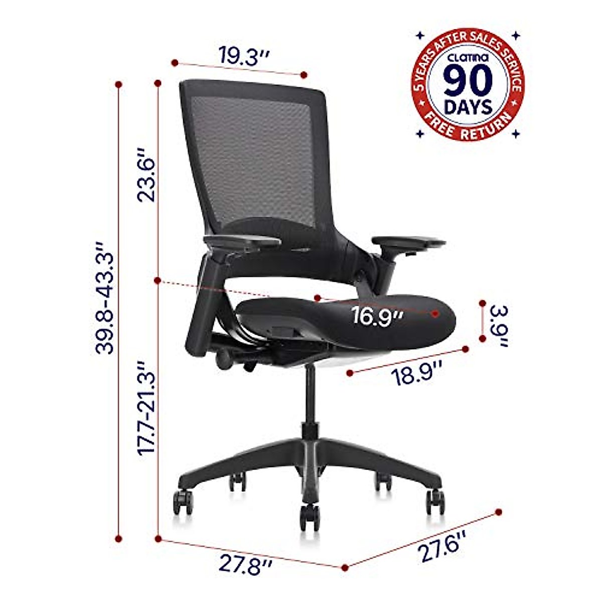 CLATINA Ergonomic High Swivel Executive Chair with Adjustable Height 3D Arm Rest Lumbar Support and Mesh Back for Home Office Black BIFMA Certification No. 5.1