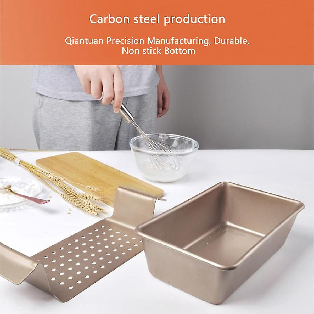 DAYUANDIAN Meatloaf Pan with Drain Tray,9 x 5 Inches Meat Loaf Pans for Baking Bread, Rose Gold Bread Pans,For kitchen baking