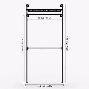 pamo industrial pipe clothing rack - CARLSSON - clothes rack for wardrobe, bedroom and as walk-in closet system. Sturdy clothing racks for hanging clothes I wall mounted heavy duty clothes rack