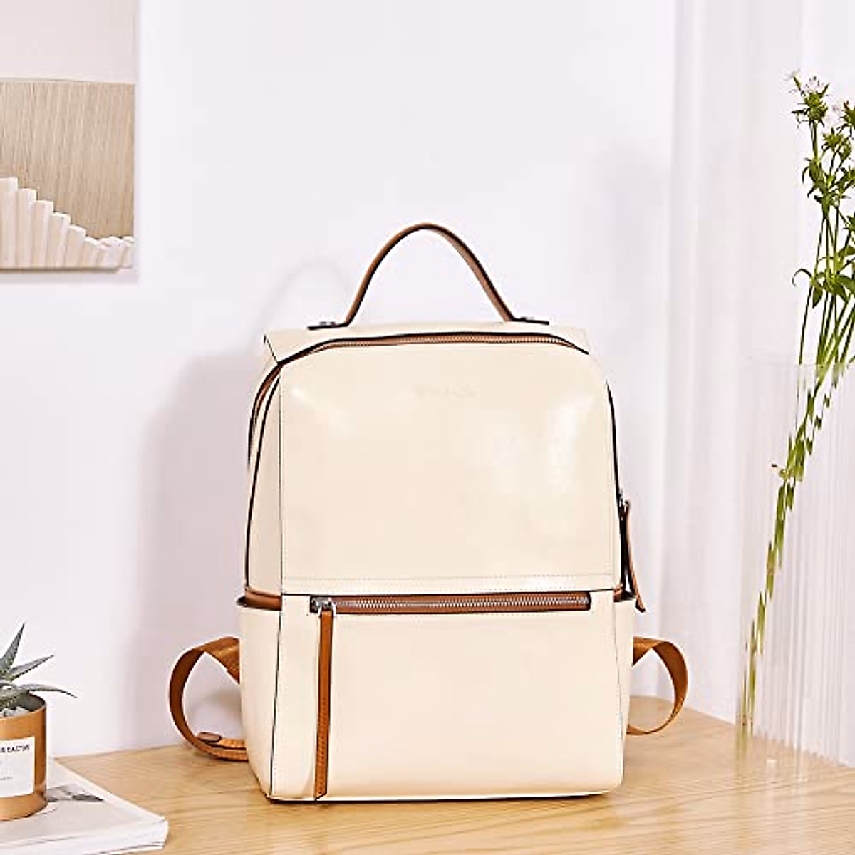 BOSTANTEN Genuine Leather Backpack Purse for Women Fashion Backpack Casual College Shoulder Bag Travel Backpack