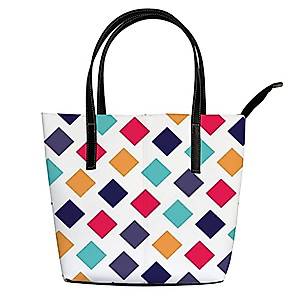 Fashion Tote Handbags Women's Soft Tote Shoulder Bag for Women Work Shopping Top Handle Satchel Bags, 15.8×4×15.4 inches,Colored Square
