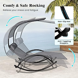 Tangkula 2 Person Lounge Chair with Canopy, Outdoor Chaise Lounge with 2 Detachable Pillows, Sturdy Metal Frame, Extra Large Double Patio Hammock Sunbed Swing for Backyard, Poolside (Gray)