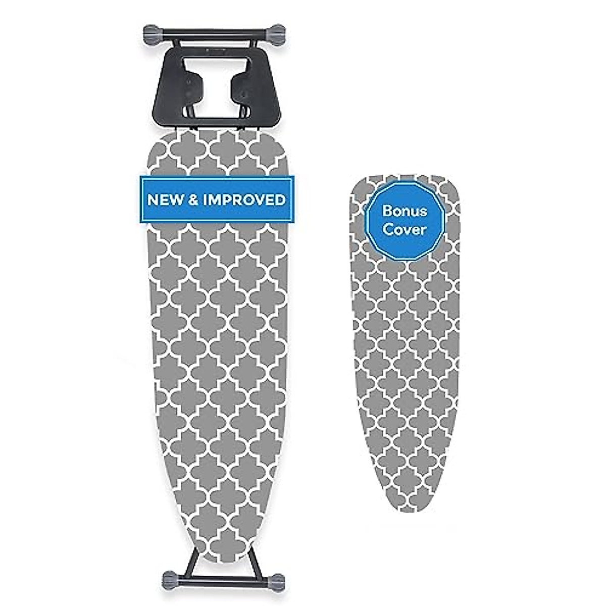 TIDY ZEBRA Compact Ironing Board Full Size European Made – ULTRA THICK PADDED FOAM AVOIDS MOLD - Organic 100% Cotton Ironing Boards Covers - Sturdy Lightweight Iron table, Bonus Iron Board Cover 13x43