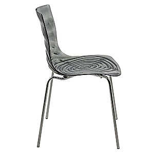 LeisureMod Astor Water Ripple Design Modern Lucite Dining Side Chair with Metal Legs, Transparent Black