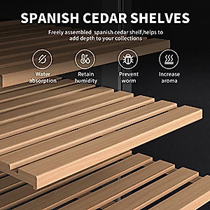 NEEDONE 350 Count Electric Cooler Cabinet, Made with Spanish Cedar Wood Shelves & Drawer with Hygrometer, Freestanding Refrigerator Quiet Operation, LED Lighting, 48 Liter, Gift for Men