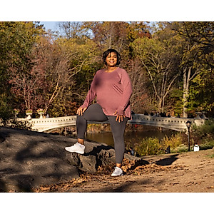 RBX Active Women's Plus Size Workout Top with Thumbholes, Buttery Soft Lightweight Long Sleeve T-Shirt Tunic Relaxed Fit Yoga Top F22 Black-Grey Heather 2X