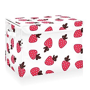 CaTaKu Graphic Red Strawberry Storage Bins with Lids and Handles, Fabric Large Storage Container Cube Basket with Lid Decorative Storage Boxes for Organizing Clothes