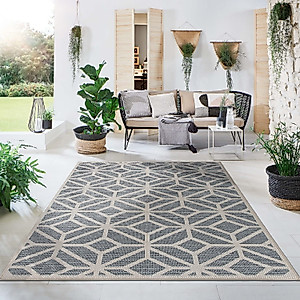 Rugshop Contemporary Geometric Rug for Patio, Dec, Balcony, Indoor/Outdoor Area Rug 7'10" x 10' Blue