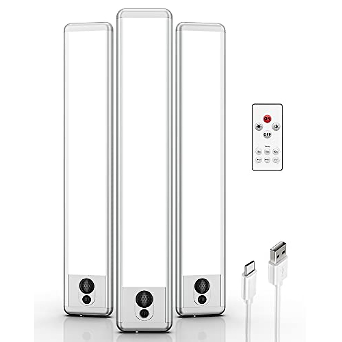 EZVALO Under Cabinet Lights, LED Closet Light Wireless USB Charging, Motion Sensor Lighting Indoor 5300K Dimmable Night Lights with Remote Control for Kitchen,Bedroom,Wardrobe,Hallway,Stairs (3 Pcs)