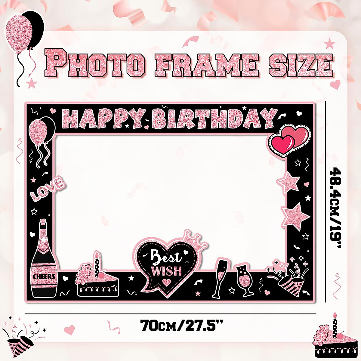 Rose Gold Birthday Party Decorations - Happy Birthday Booth Props & Frame