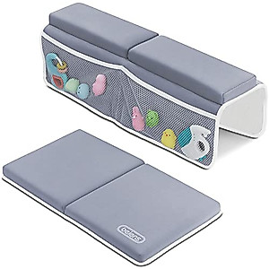 beiens Bath Kneeler and Elbow Rest Pad, 1.5'' Thick Quickly Dry Kneeling Pad and Elbow Support for Knee & Arm Support Large Bathtub Kneeling Mat with Toy Organizer for Happy Baby Bathing Time (Grey)