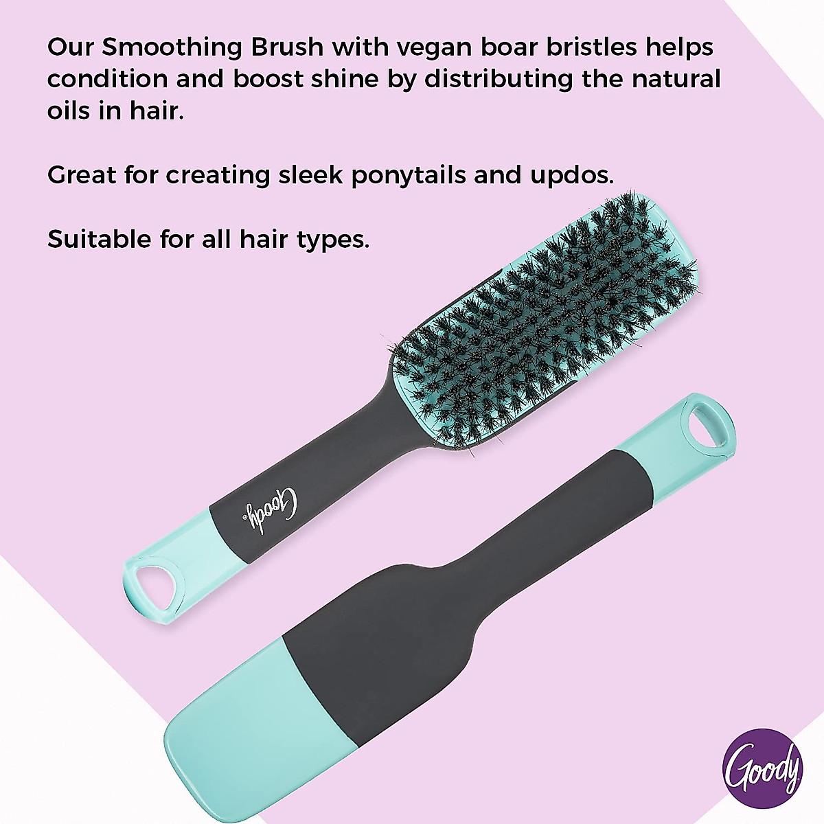 Goody x Total Texture Smoothing Brush - Vegan Boar Bristles Help Condition and Smooths Hair Cuticles for Enhanced Shine Shine - For Natural and Textured Hair - Non-Slip Grip