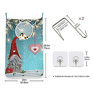Winter Gnome Tomte Christmas Hanging Laundry Hamper Bag Winter New Year Xmas Heart Dirty Clothes Bag Large Storage Folding Basket Hanging Zippered Laundry Basket for Bathroom College, Closet, Behind