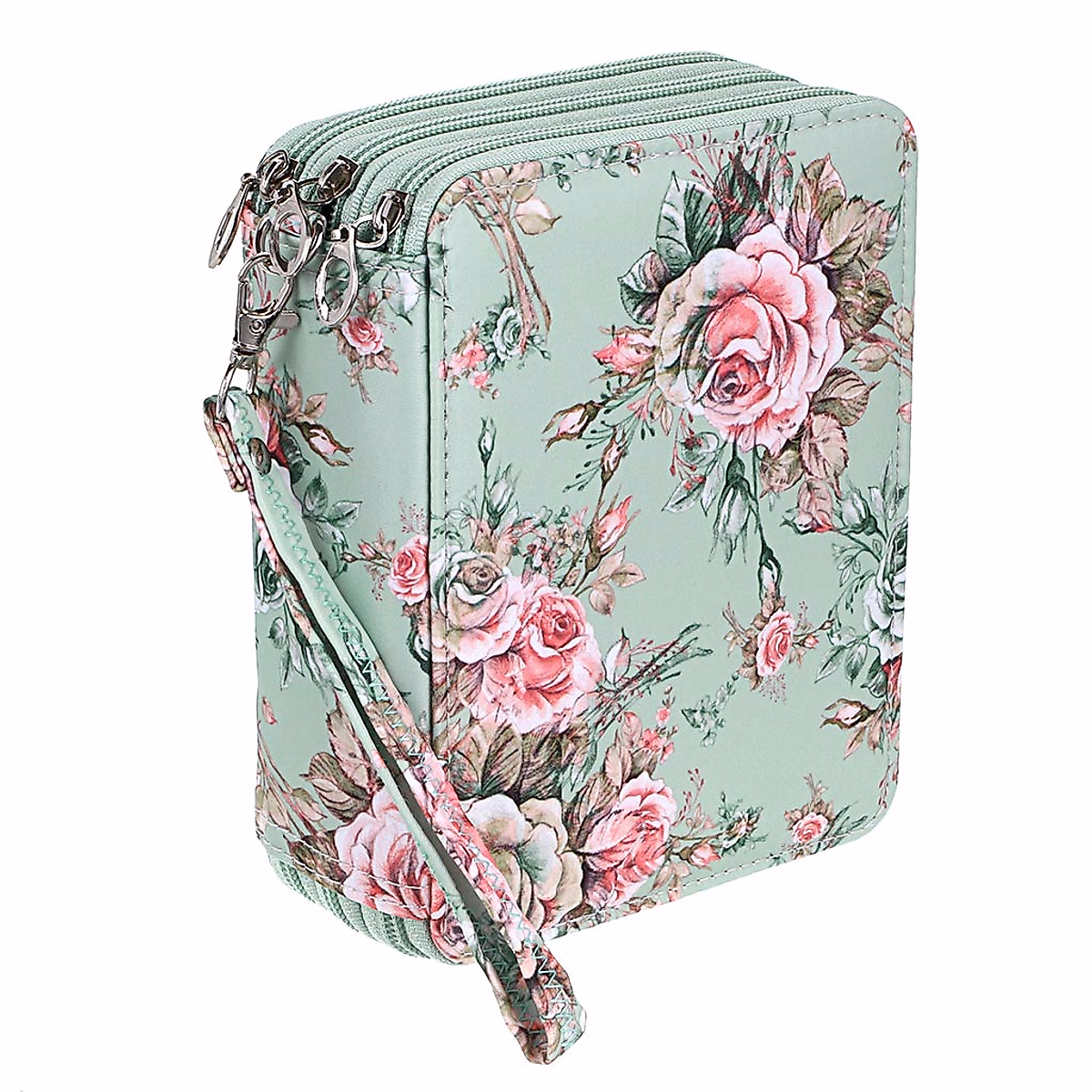 BTSKY Zippered Pencil Case-Canvas 72 Slots Handy Pencil Holders with Printing Pattern for Prismacolor Watercolor Pencils, Crayola Colored Pencils, Marco Pencils Rose