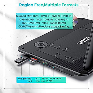 SUNPIN 17.9" Portable DVD Player with 15.6" Large HD Swivel Screen, 6 Hours Rechargeable Battery, Anti-Shocking, Resume Play, Support AV in&Out/USB/SD Card, Region-Free, Remote Controller, Black