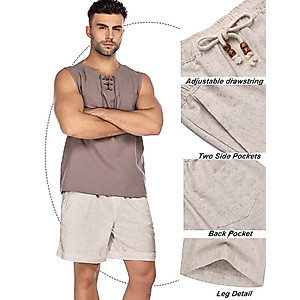 COOFANDY Mens Casual Linen Shorts Stretchy Drawstring Waistband Lounge Shorts Light Khaki