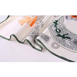 Grace Scarves 100% Silk Scarf, Extra-Large, Emperor's Phoenix, Ivory w Green Trim