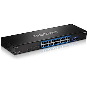 TRENDnet 24-Port Gigabit Switch with 2 X 10G SFP+ Slots, Fanless Design, 19" 1U Rack mountable, TEG-30262 Version 1 (Renewed)