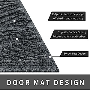 Yimobra Front Door Mat Outdoor Entrance, Heavy Duty 29.5 x 17 Inch Waterproof Patio Guard Doormat, Non-Slip Stain and Fade Resistant Shoe Scraper for Indoor, Entryway, Dark Grey