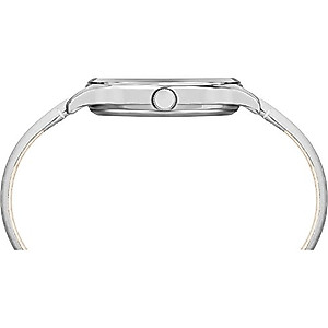 Timex Women's Crystal Bloom 36mm Watch – White Floral Crystal Accent Dial Silver-Tone Case with White Leather Strap