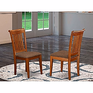 East West Furniture Portland Dining Linen Fabric Upholstered Wooden Chairs, Set of 2, Saddle Brown
