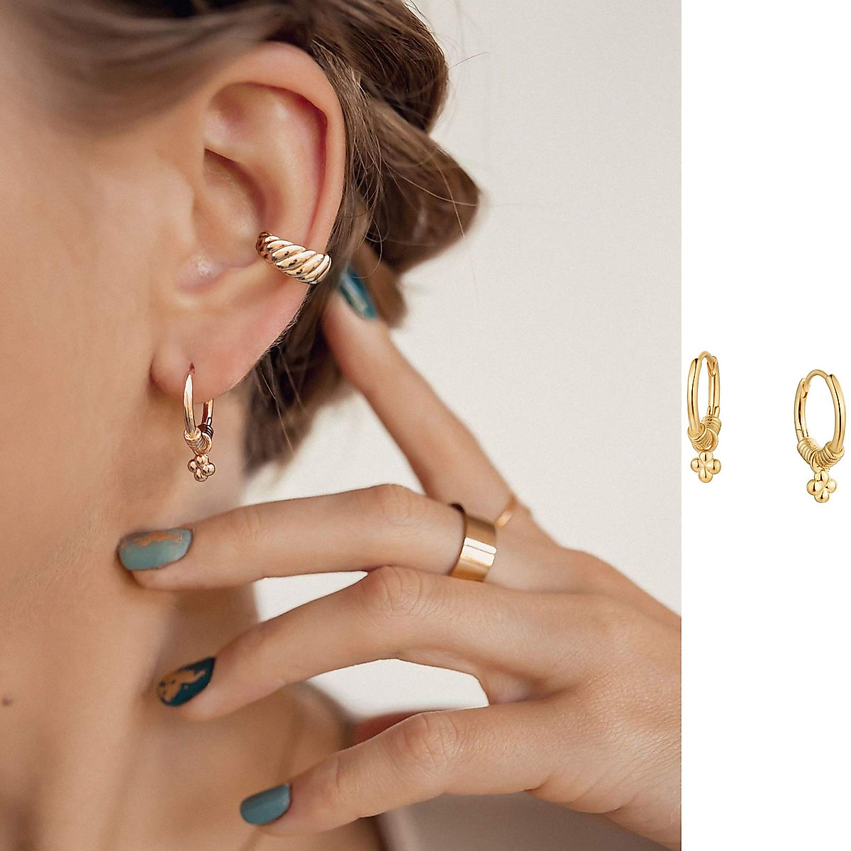 14K Gold Plated Charm Huggie Hoop Earrings for Women Cute Bead Drop Dangle Earring Tiny Simple Jewelry Gift