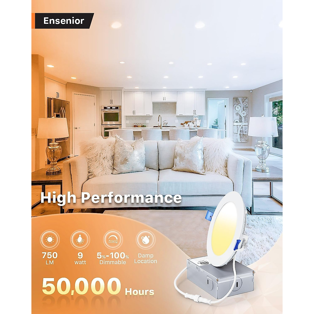 Ensenior 16 Pack 4 Inch LED Recessed Ceiling Light, Dimmable, 2700K-5000K 5CCT, 750LM 9W 120V, High Brightness Canless Wafer Downlight - ETL&FCC&IC