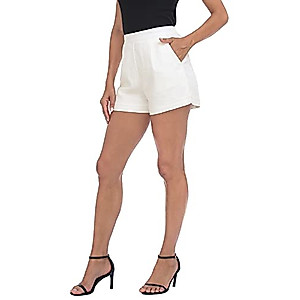 HDE High Waisted Linen Blend Pull On Summer Shorts for Women 2023 Trendy Pockets White - M