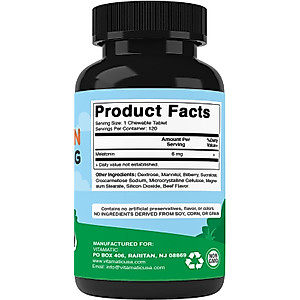 Vitamatic Melatonin for Dogs - 6 mg - 120 Beef Flavored Chewable Tablets ((Pack of 2))