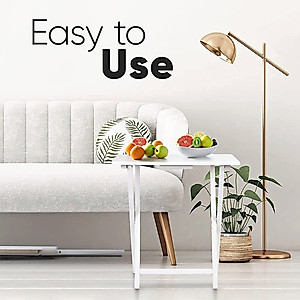 PJ Wood Lightweight Rectangle Solid Wood Construction Multifunctional Folding Table Tray with Compact Storage Rack, White, 2 Piece Set