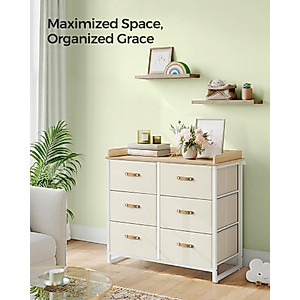 SONGMICS Dresser for Bedroom with 6 Drawers, Chest of Drawers, with Water-Resistant Changing Table, Storage Organizer Cabinet, for Kids Room Nursery Living Room Hallway, Beige UGKR101K01