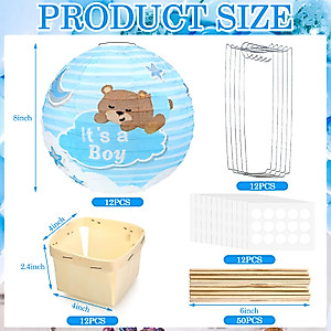 Baquler 12 Sets Baby Shower Decorations Hot Air Balloon Table Centerpieces DIY Paper Lanterns It's a Boy Bear Paper Lantern for Baby Shower Gender Reveal Wedding Bridal Shower Birthday Party Supplies