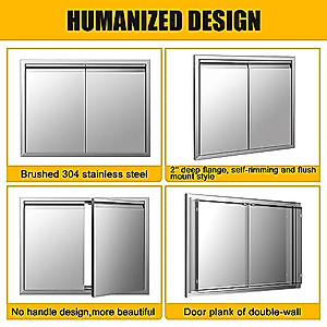 KODOM Outdoor Kitchen Doors - 31W x 24H Inch Double BBQ Access Doors, 304 Stainless Steel for Outdoor Kitchen Cabinet Grill Station or BBQ Island