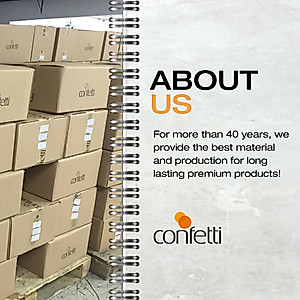 Confetti Spiral Notebook - Hole Punched - 4 Removable Dividers, Spill Proof Cover, Closing Elastic Band, Storage Pocket - Sturdy Bound Notepad, School & Office Supplies - 120 Sheets - Black