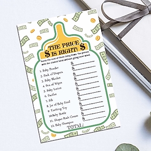 TENTADO 50 The Price Is Right Baby Shower Game For Boys or Girls - Fun Party Activities Card - Cute Best Gender Neutral Reveal Guessing Funny Question Bundle Pack, 4x6 Inches