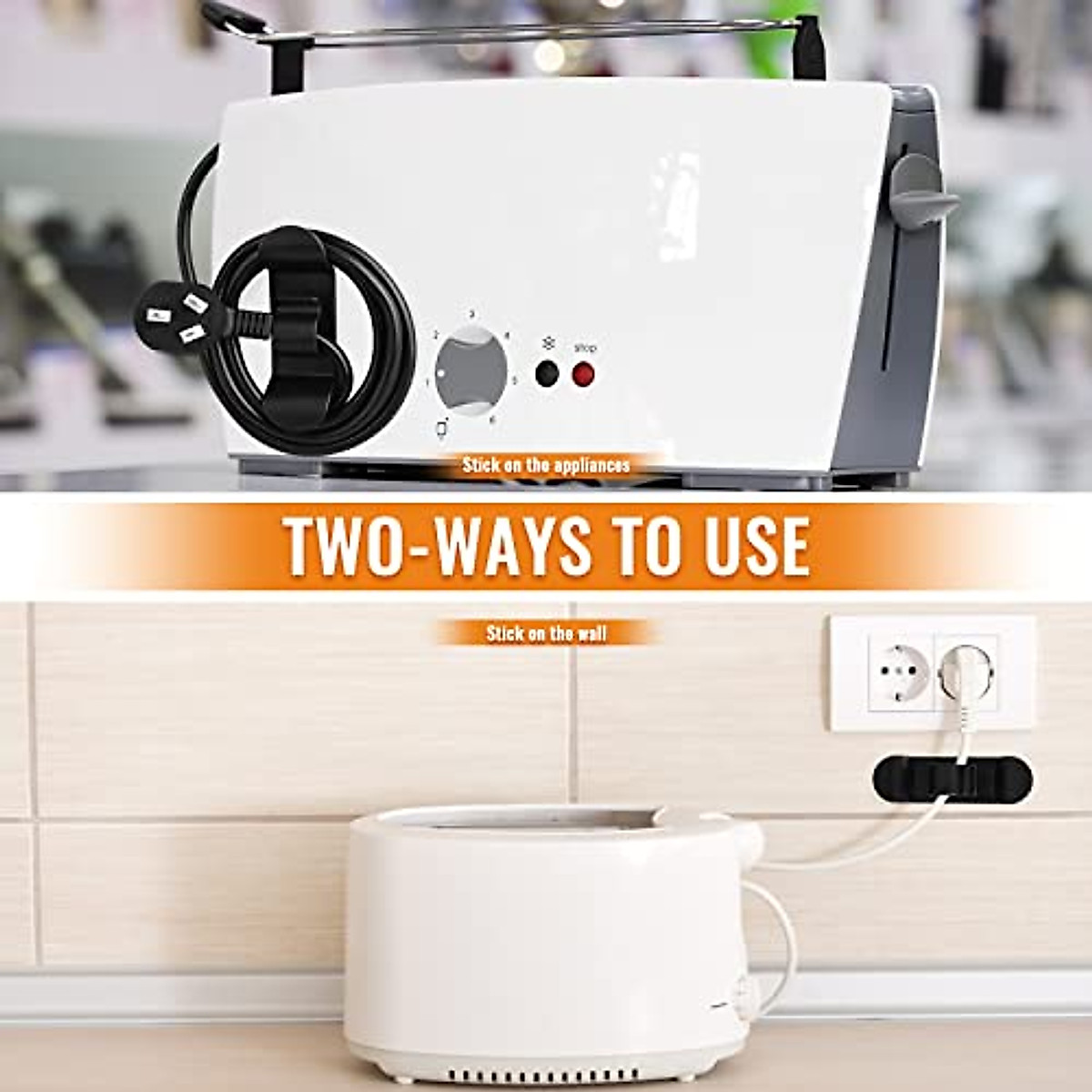 Cord Organizer for Kitchen Appliances & Electronics, 8 Pack Black White Stickly Cord Wire Holder Quickly Tidy Cord Wrap for Small Appliances Stand Mixer, Coffee Maker, Pressure Cooker, Air Fryer