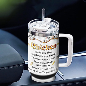 WAZONE Personalized A Chicken Tumbler 40oz with Handle and Straw Stainless Steel Jewelry Style Hen Rooster For Chickens Lovers Men Women Poultry Custom Gift Farm Animal